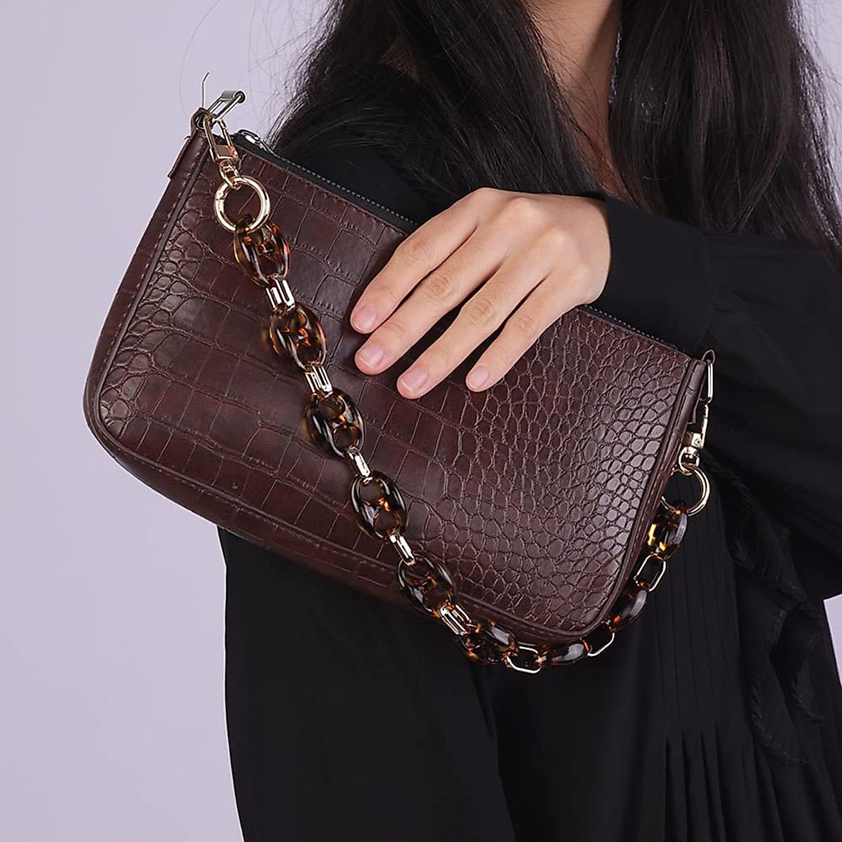 Wiwpar Handbag Acrylic Chain Shoulder Bag Replacement Chain Strap Accessories for Purse (Ivory-Gold)