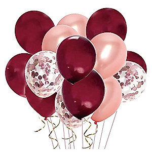 Burgundy Rose Gold Balloons/Burgundy Rose Gold Birthday Decorations/Fall Bridal Shower Decorations 15pcs Maroon Gold Wedding Decorations/Rose Gold Bachelorette Party Decorations