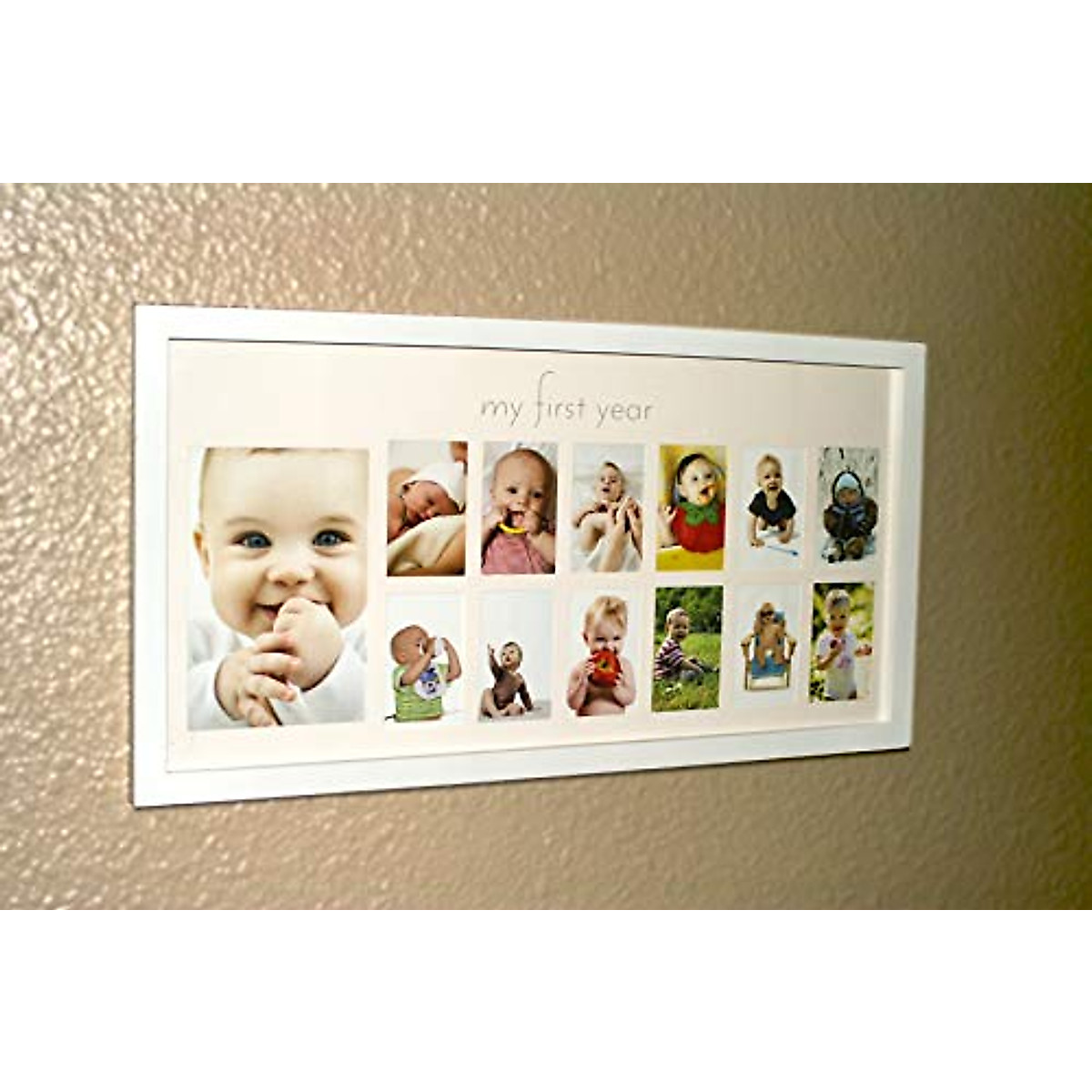 Green Pollywog | Baby's First Year Frame | Collage Frame For Baby In White | 12 Month Picture Frame | Milestone Photo Frame | First Year Picture Mat | Baby Picture Frame | My First Year Picture Frame