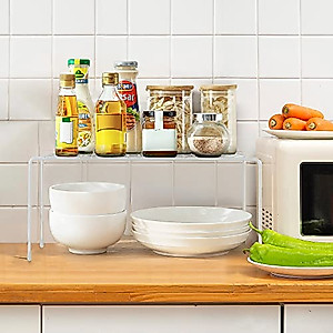 Ravinte 2 Pack Freezer Shelf Organizer, Cabinet Storage Shelf with Rustproof Metal Wire, Kitchen Cabinet Organizer Spice Rack for Frige, Pantry, Cupboard, Countertop - White