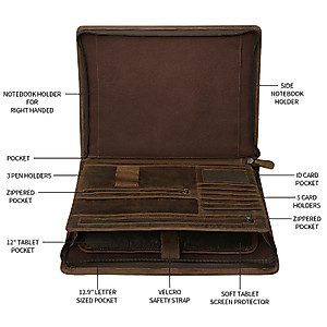 Ringsun Leather Portfolio Organizer with Zipper for Men Women, Leather Padfolio Business Resume Legal Pad Portfolio Notebook Binder for A4/Pad, Leather Folio Leather Folder, Brown