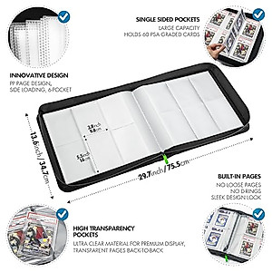 Graded Card Binder, 60 PSA Slab Holder, 6 Pocket Graded Card Storage, Slab Binder, PSA Card Graded Display Case Album, Zipper Binder, Card Collection Binder, Yugioh Cards Binder, MTG Card Binder