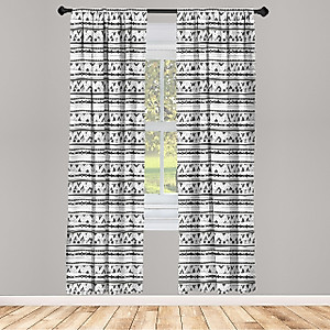 Ambesonne Tribal Window Curtains, Prehistoric Aztec with Circles Triangles Tribal Folk Pattern, Lightweight Decor 2-Panel Set with Rod Pocket, Pair of - 28" x 84", Pale Charcoal