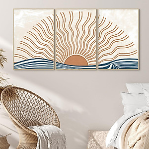Abstract Boho Sun Wall Art Mid Century Sun Print Boho Sunrise Picture Wall Decor Minimalist Sun Wall Art Boho Sunset Print Abstract Sun Painting Mid Century Sun Poster Living Room 16x24inx3 No Frame