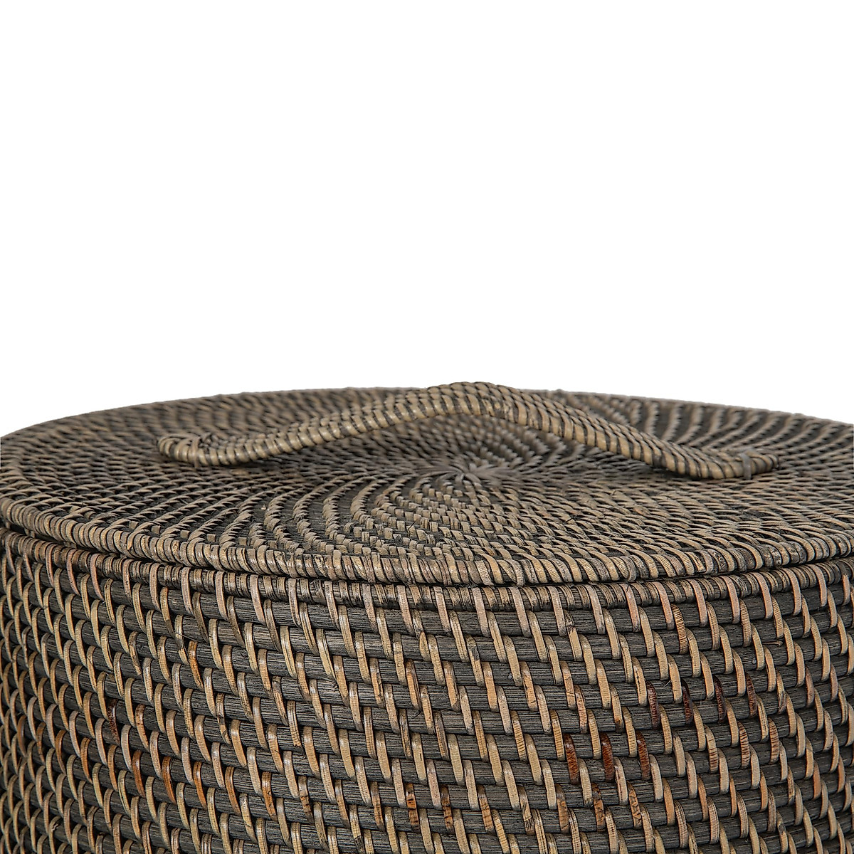 KOUBOO Round Rattan Laundry Hamper with Removable Liner and Lid - Coastal, Natural Decor Style - Small Size for Apartment Living - Stylish Addition for Your Home -18 in. height, Black-Wash