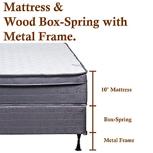 Mattress Solution Medium Plush Foam Encased Hybrid Eurotop Pillowtop Innerspring Mattress And 4" Metal Low Profile Boxspring/Foundation Set,With Frame, Full Size