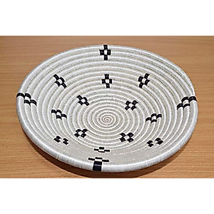 Large Hand Woven African Basket - 12 Inches Sisal & Sweetgrass Basket - Woven Bowl - Handmade in Rwanda, Cotton White, Black, RB209