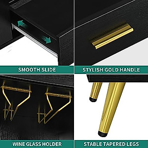 YITAHOME Sideboard Buffet, Buffet Cabinet Storage Credenza w/Adjustable Shelf, Wine Glass Holder, Drawers, Modern White & Gold Dresser 300 lbs Capacity for Living Room, Kitchen, Dining Room, Black