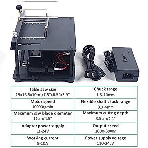 Mini Table Saw,Multifunctional Mini Tablesaw w/Sliding Ruler to Adjust Speed Tablesaw Saw Portable Table Saw Electric Bench Saw Cutter Power Saws for Crafts DIY Handmade Wooden Model Craft