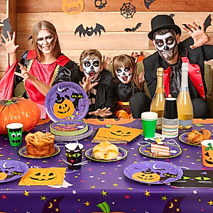 DECORLIFE 131 Pcs Halloween Party Supplies, Dinnerware Set Includes Halloween Plates and Napkins Tablecloth Cups DIY Stickers - Pumpkin Ghost Halloween Birthday Party Decorations for Kids, Serve 24