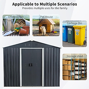 Outdoor Shed Storage 8FT x 10FT,Sliding Door Storage Shed, Outdoor Metal Storage Sheds, Garden Shed for Backyard, Patio, Lawn, Outside (Black-Small)