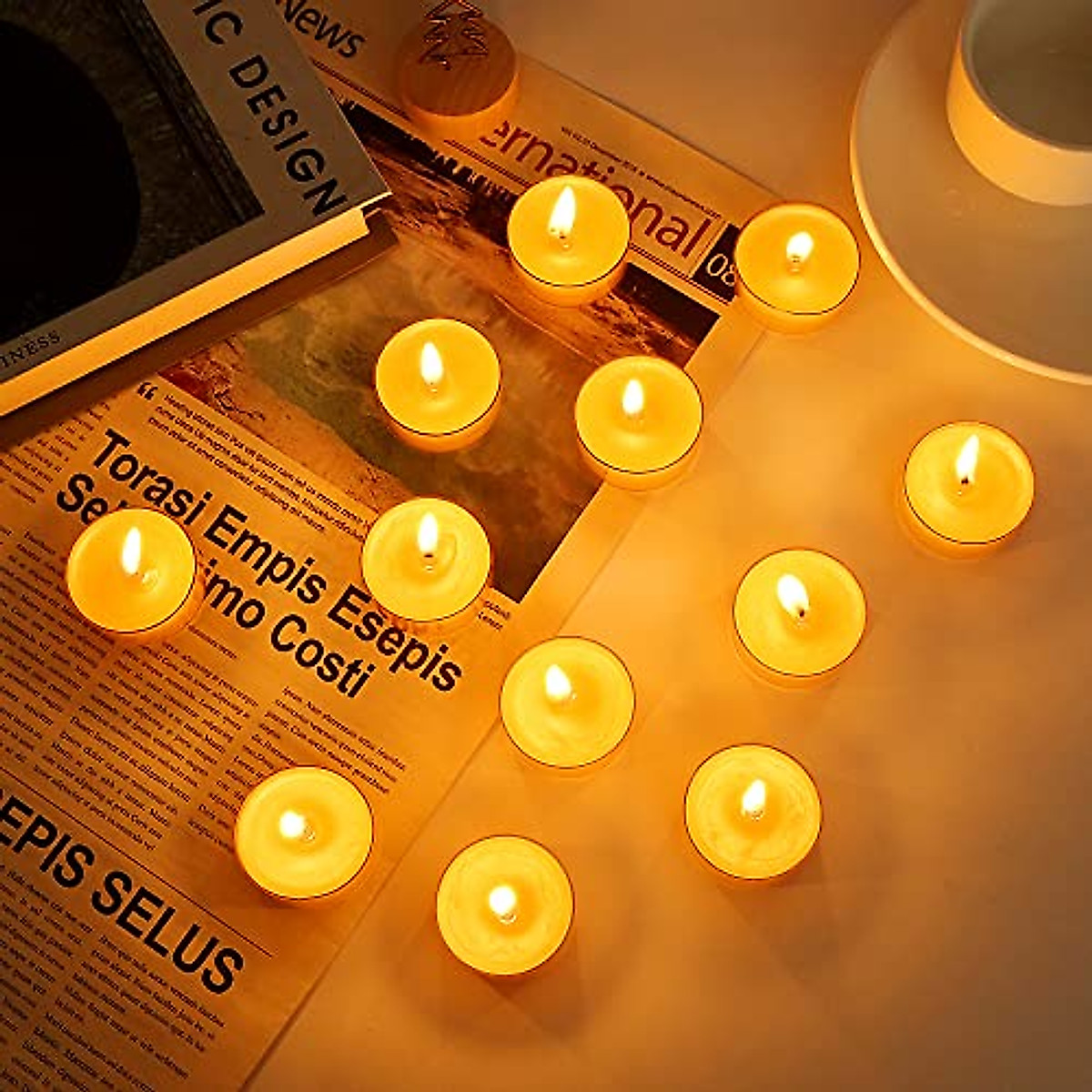 LJQizn 24pcs Natural Beeswax Tealight Candles Handmade Decorative Unscented Pure Beeswax Tea Lights（ Perfect for Birthday Party ,Wedding, Spa, Home Decor)