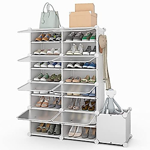 Plzlove Shoe Rack, 8 Tiers Shoe Storage 32 Pairs Shoe Storage Cabinet, Shoe Rack Organizer for Closet, Entryway, Hallway, Bedroom, Shoe Shelf Cabinet with Doors