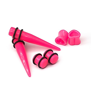 Marsrut 48 PCS Acrylic Gauge Kit Tapers Heart Tunnels Plug 14G-0000G Ear Stretching Set - PINK