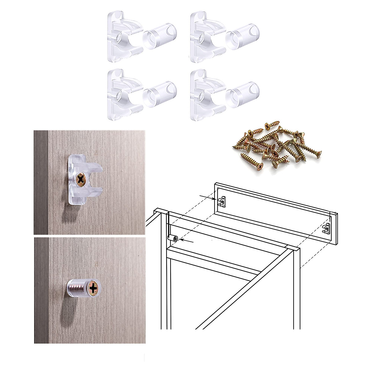 False Front Cabinet Clips, Hosrnovo 4 Pairs with Screws Reinforced Sink Tip-Out Snap for Kitchen Cabinet Drawer Fronts Replace/2 Drawers