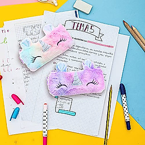 YBHOMINE Unicorn Gifts for Girls Pencil Case, Cute Plush Unicorn Pen Pouch, Girls Cosmetic Pouch Bag Stationery Organizer (Pink)