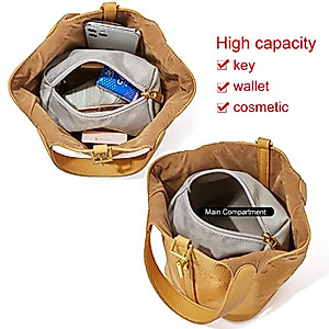 FOXLOVER Genuine Leather Mini Handbags for Women Tote Purses Women's Top Handle Bucket Bags(Yellow)