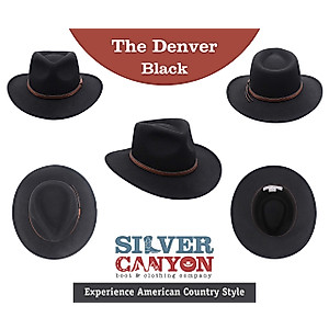 Mens+Outback+Wool+Cowboy+Hat+Bozeman+Black+Crushable+Western+by+Silver+Canyon