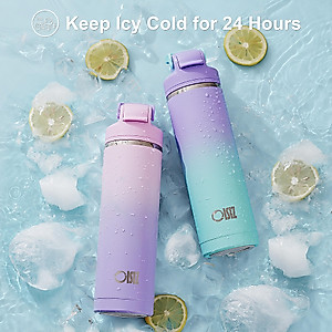 OISIZ Insulated Water Bottle 24 oz with 2-in-1 Straw and Swig Lid, Leakproof and BPA Free, Keep Cold 24H, Vacuum Stainless Steel Kids Water Bottle for School, Travel and Sports, All Dishwasher Safe