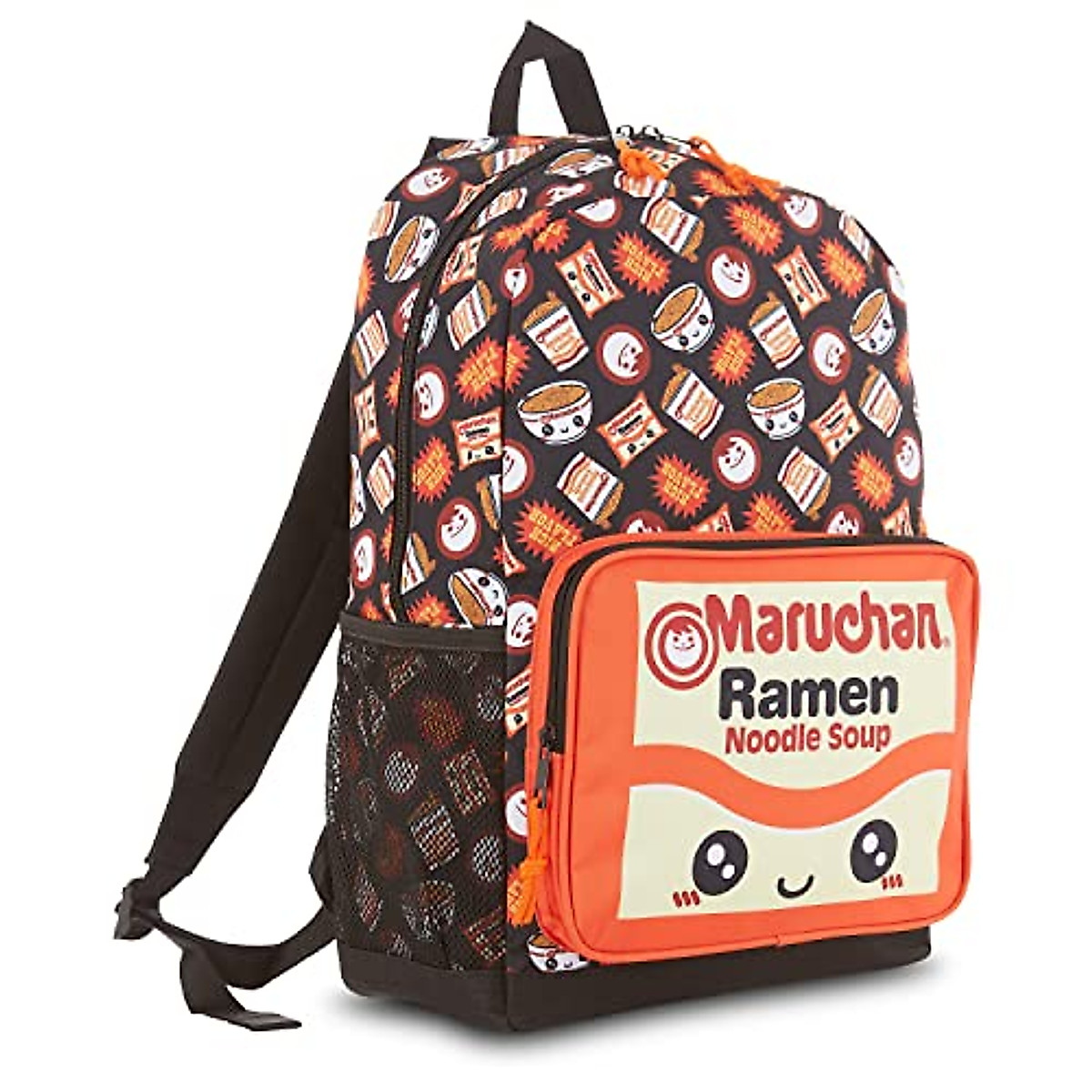 Maruchan Cup Noodles Allover Backpack Ramen Noodles Happiness in a Cup Bookbag - Knapsack for All (Black)