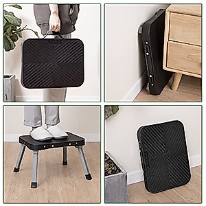 Topfun Step Stool, Hold up to 350lbs, 16x12in Large Platform Sturdy Folding Step Stools, 1-Step Steel Ladder, Portable Non-Slip Step Stools for Kids Adults Seniors at Indoor Outdoor (9 inch, Grey)