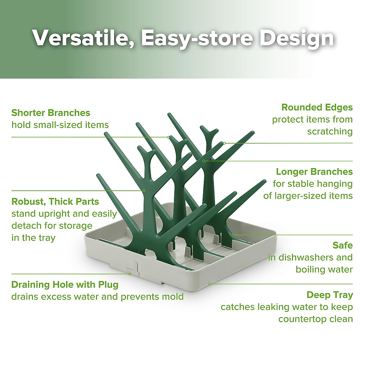 haakaa Baby Bottle Drying Rack with Drying Mat, Foldable & Space Saving Bottle Dryer Tree for Bottles, Teats, Pump Parts, Ladybug, Accessories, Cups, Great for Home & Travel - Bluestone