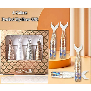 Go Ho 4 Colors Liquid Glitter Eyeliner,Shiny White Eyeliner,Metallic Shimmer Sliver Eyeshadow liner,High Pigment Colored Eyeliner Sticker Long Lasting Sparkling Eyeliner Makeup(Style A)