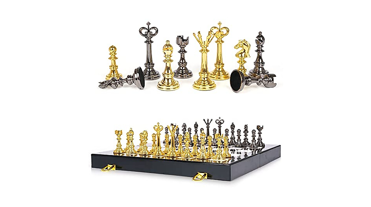 Premium 2 in 1 Metal Chess & Checkers Set - 15 Inch