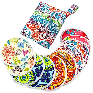 Pinowu Nursing Pads -10 Washable Pads + Wet Bag + Wash Bag, Breastfeeding Nipple Pads (Large 4.7")