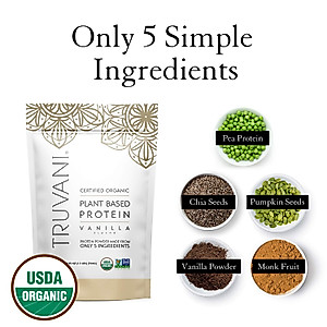 Truvani Vegan Vanilla Protein Powder with Frother & Scoop Bundle - 20g of Organic Plant Based Protein Powder - Includes Portable Mini Electric Whisk & Durable Protein Powder Scoop