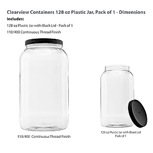 CLEARVIEW CONTAINERS | Airtight Pantry Containers for Arts & Crafts, Peanut Butter, Honey, Jams Flour, Sugar, DIY Slime, Coffee (128 Ounce Jar with Black Lid, 1 Pack)