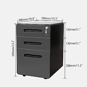ApexDesk 3-Drawer Vertical Metal Mobile File Cabinet with Locking Keys - Charcoal Panel/Black Body
