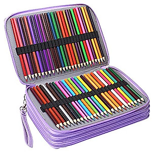 Shulaner 200 Slots Colored Pencil Case Organizer with Zipper PU Leather Large Capacity Pen Holder Bag (Purple)