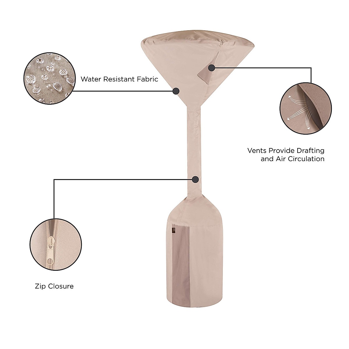 Modern Leisure Monterey Stand-Up Patio Heater Cover - Weather-Resistant Fabric - Heavy-Duty Outdoor Furniture Protection - 32" D (Top) x 18.5" D (Bottom) x 95" H - Khaki