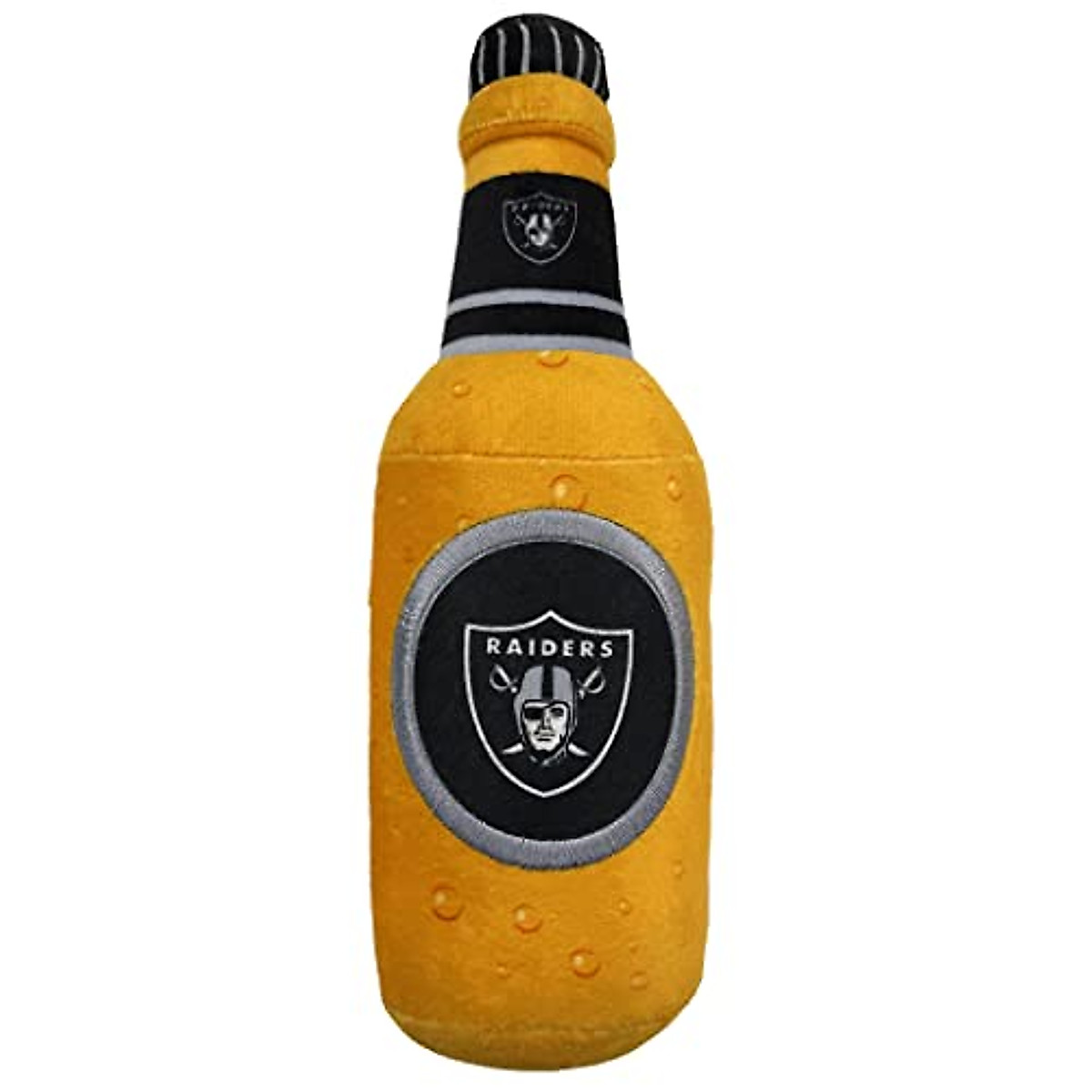 NFL LAS VEGAS RAIDERS BEER BOTTLE PLUSH DOG & CAT SQUEAK TOY - Cutest STADIUM SODA BOTTLE SNACK Plush Toy for DOGS & CATS with INNER SQUEAKER & Beautiful Football Team Name/Logo