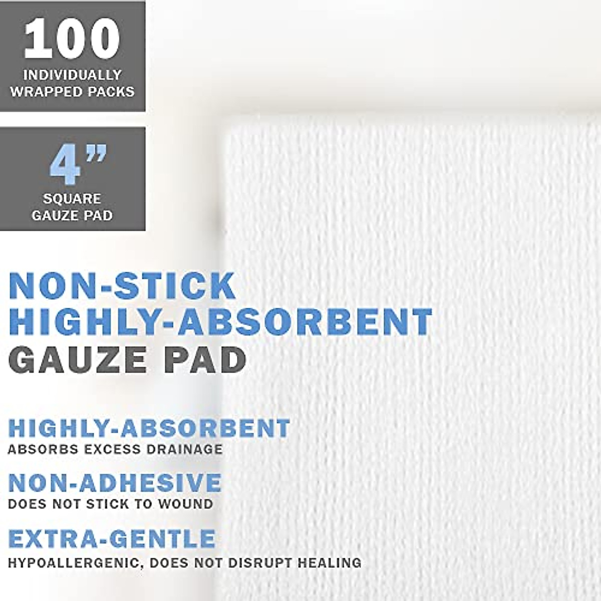 EVERLIT [Extra-Thick] 4''x4'' Sterile Gauze Pad 12-Ply, 100 Pack, Individual Wrapped, Ultra Absorbent Large Non-Woven Medical Gauze Sponges for Wound Care Home First Aid Kit