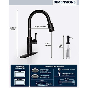 Antique Oil Rubbed Bronze Kitchen Sink Faucet with Soap Dispenser, DAYONE Pull Down Farmhouse Faucet for Sink with 3 Mode Sprayer, Single Handle High Arc, DAY-APS136-ORB