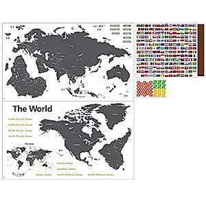 DECOWALL DL-1509GF Modern Flag Grey World Map Kids Wall Stickers Wall Decals Peel and Stick Removable Wall Stickers for Kids Nursery Bedroom Living Room (Large) d?cor