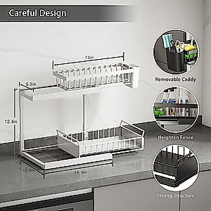 CICUFY Metal Under Sink Organizer,2-Tier Double Sliding Under Sink Storage for kitchen & Bathroom Cabinet-White