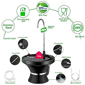 Christmas Water Dispenser, Automatic Electric Drinking Water Bottle Pump for 1-5 Gallon Jug– USB Rechargeable – Ultra-Hygienic BPA-Free Water Kettle Dispenser, Portable for Home Office Camping (black)