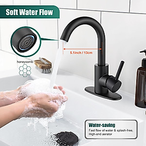 Heyalan RV Bathroom Sink Faucet,Bar Faucets Single Hole,RV Kitchen Restroom Campers Tap with Deck Plate & Drain Stainless Steel 360 Degree Rotation Spout,Matte Black,Circular Handle