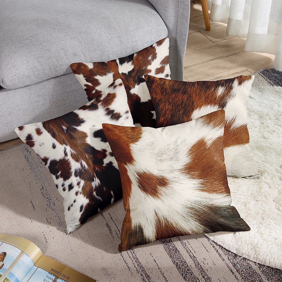 Sanwarm Throw Pillow Covers Home Decor Set of 4 Cow Animal Retro Farm Camouflage Cow Animal Pillow Cases Decorative 18 x 18 Inches Outdoor Cushion Couch Sofa Pillowcases
