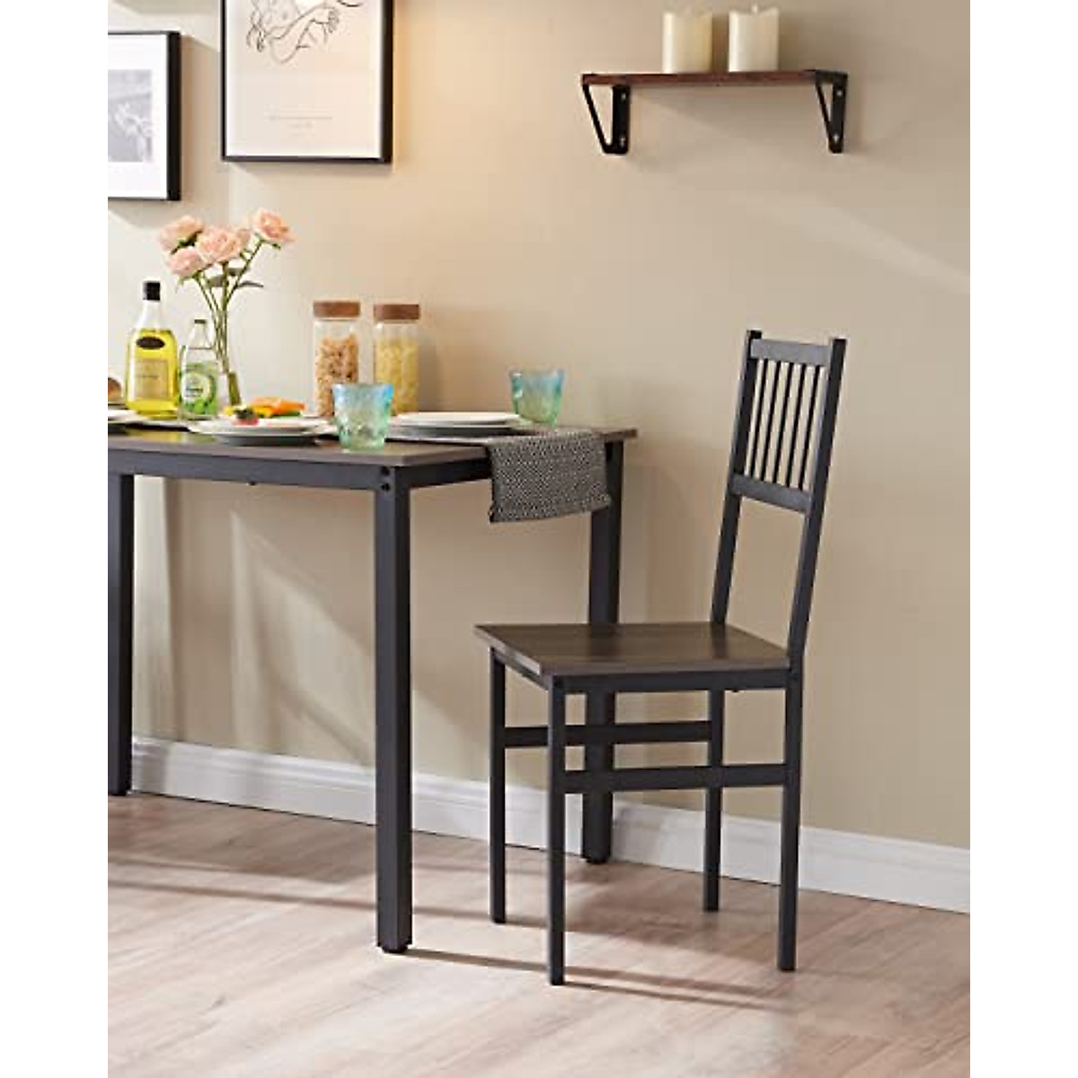 Tassullo 4pcs Kitchen Table Set, Small Dining Room Table Set and 2 Chairs for 4 with Bench, Sturdy and Noise-Free for Small Studio Apartment and Dorm Room (A)