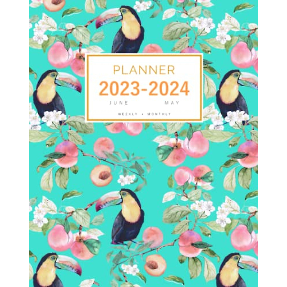 Planner 2023-2024: 8x10 Weekly and Monthly Organizer Large from June 2023 to May 2024 | Vintage Rose Wildflower Berry Design Turquoise