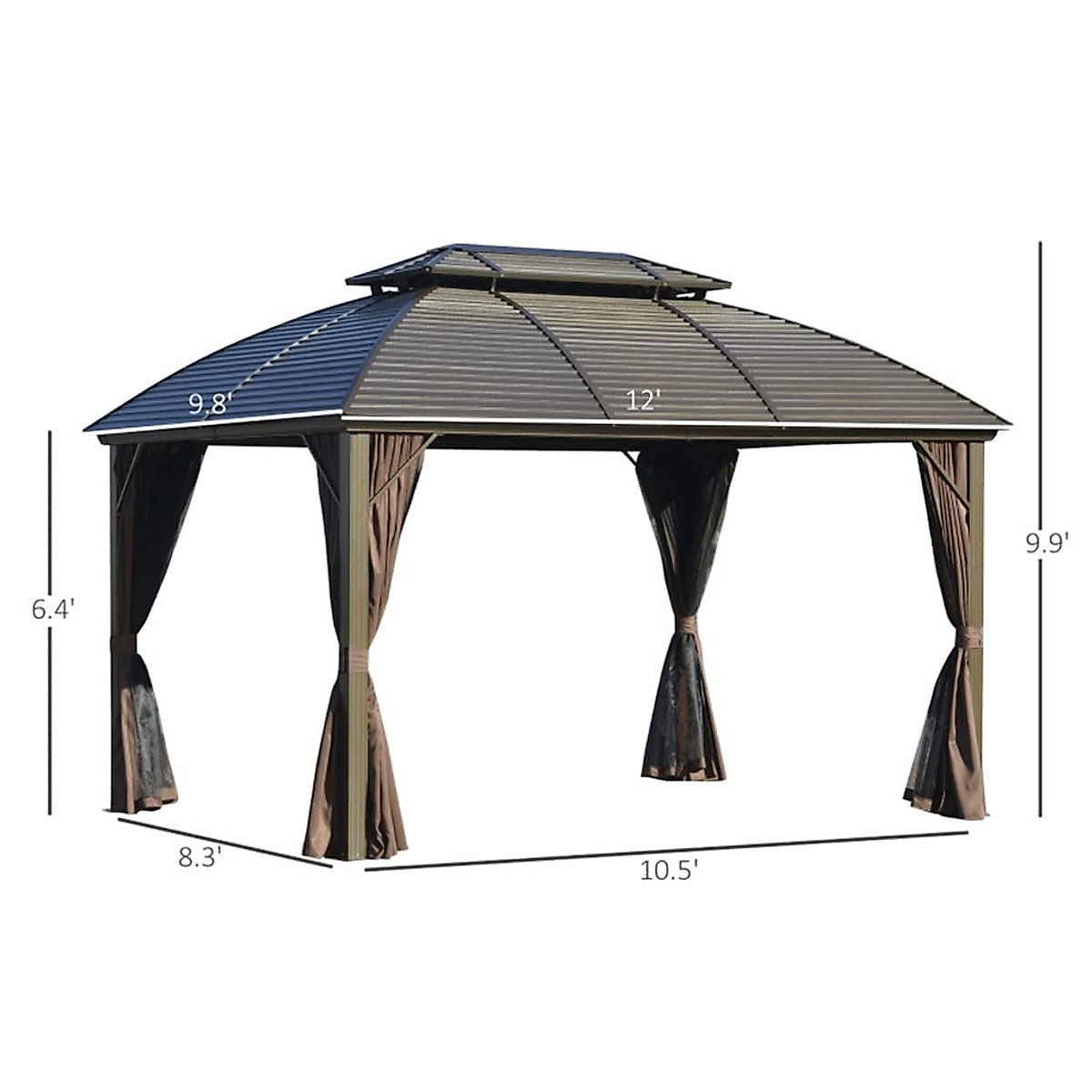 LUKEO 10x12 Hardtop Gazebo with Aluminum Frame, Metal Roof Gazebo Canopy with Curtains and Netting for Gardens, Patios