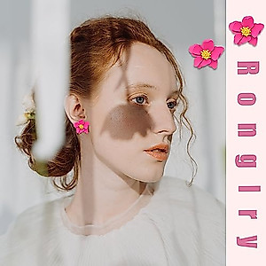 Ronglry 6pcs Boho Flower Stud Earrings for Women Chic Flower Statement Earrings Summer Earrings Flower Shaped Earrings with Gold Bud Hawaiian Earrings for Women Floral Earrings Jewelry Gifts-6pcs