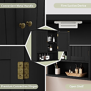 Smuxee Black Bathroom Cabinet Wall Mounted, Small Bathroom Medicine Cabinet with 2 Door Adjustable Shelves, Bathroom Wall Cabinet Over Toilet for Laundry Room Kitchen