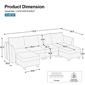 Belffin Modular Sectional Sofa U Shaped Couch with Storage Velvet Sectional Couch for Living Room, Blue