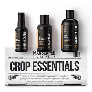 MANSCAPED® Crop Essentials, Male Care Hygiene Bundle, Includes Refined™ Body Wash, Crop Preserver™ Moisturizing Ball Deodorant, Crop Reviver™ Body Toner and Magic Mat™ Disposable Shaving Mats