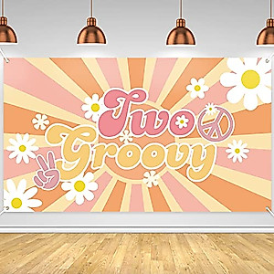 PANTIDE Two Groovy Retro Hippie Boho Girl Party Backdrop Banner Daisy Flower Groovy XtraLarge Photography Background Wall Decor Hippie Birthday Party Decoration Supplies for Baby Girls 2nd Birthday